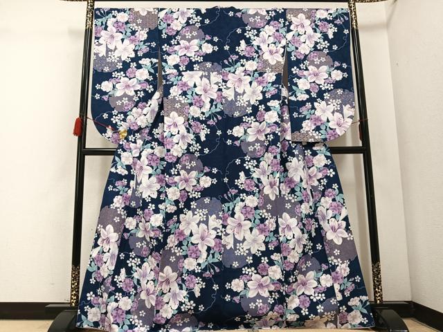 平和屋着物●小振袖　二尺袖　雪輪花文　金彩　洗える着物　AABC6080ph