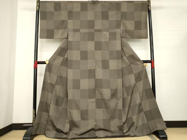 平和屋着物●お召　市松文様　正絹　逸品　AABC6095ck