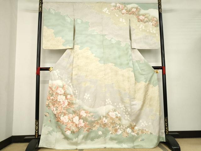 平和屋着物●訪問着　絞り　道長花文　金彩　正絹　逸品　AABC6099ck