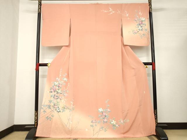 平和屋着物●十日町友禅　女流作家　遠田藤舟 　訪問着　枝花文　暈し染め　正絹　逸品　AABC6121ck