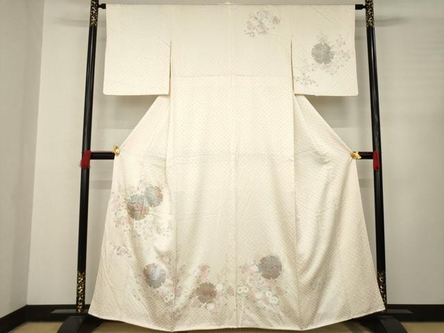 平和屋着物●訪問着　絞り　雪輪重ね花文　金銀彩　正絹　逸品　AABC6134ck