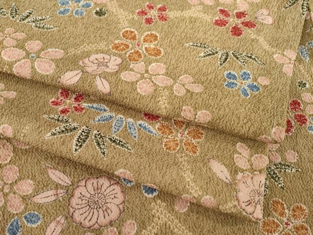 平和屋着物●上質な小紋　辻が花　枝花文　松　鬼しぼ縮緬　正絹　逸品　AABC6149ck