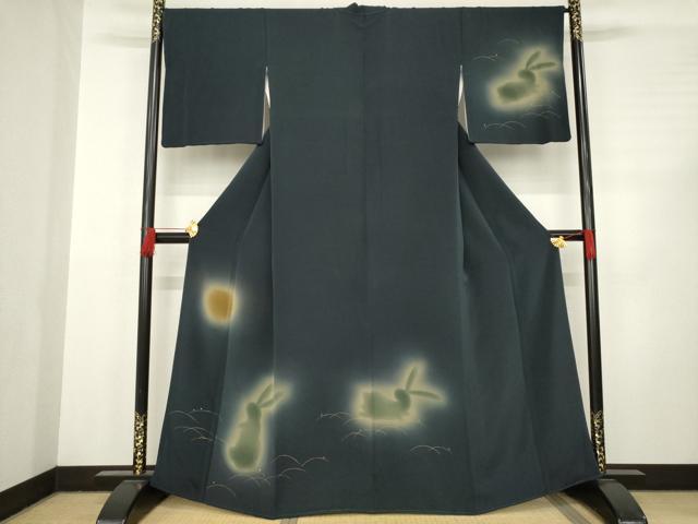 平和屋着物●訪問着　月見兎　十五夜　暈し染め　金彩　鬼しぼ縮緬　正絹　逸品　AABC6150ck