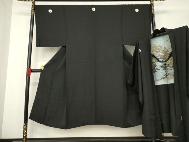平和屋着物●男性　黒紋付　羽織セット　正絹　逸品　AABC6157ck