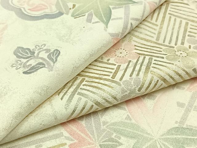 平和屋着物▽上質な小紋　単衣　吉祥花文　金銀彩　正絹　逸品　AABC6178jh