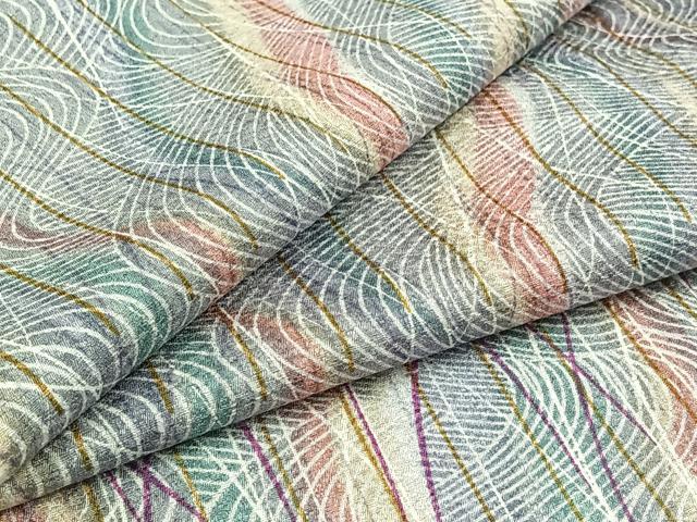 平和屋着物▽小紋　単衣　流水文　洗える着物　AABC6196jh