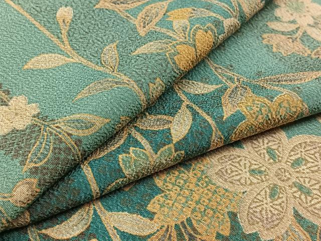 平和屋着物▽小紋　単衣　草花文　鬼しぼ縮緬　高島屋扱い　洗える着物　AABC6197jh