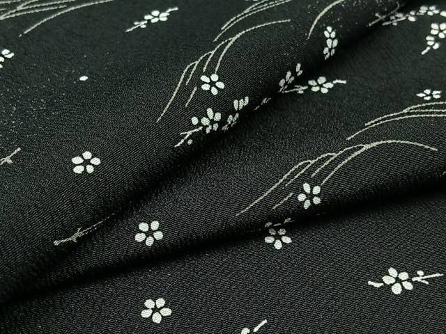 平和屋着物▽小紋　単衣　吹き寄せ流水文　黒地　洗える着物　AABC6199jh