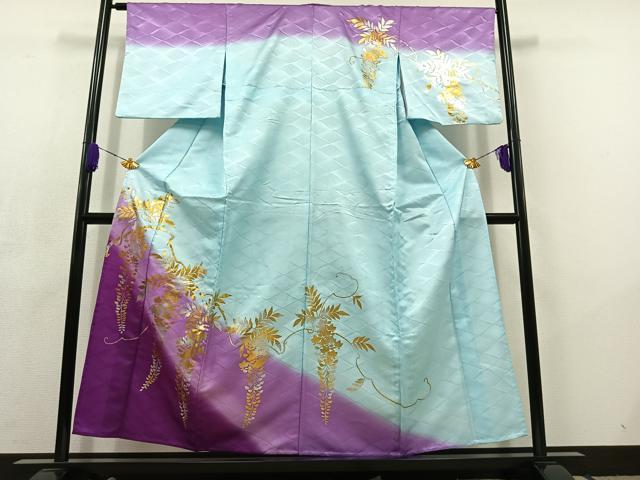 平和屋着物▽訪問着　単衣　藤花房　金銀彩　洗える着物　AABC6766jh