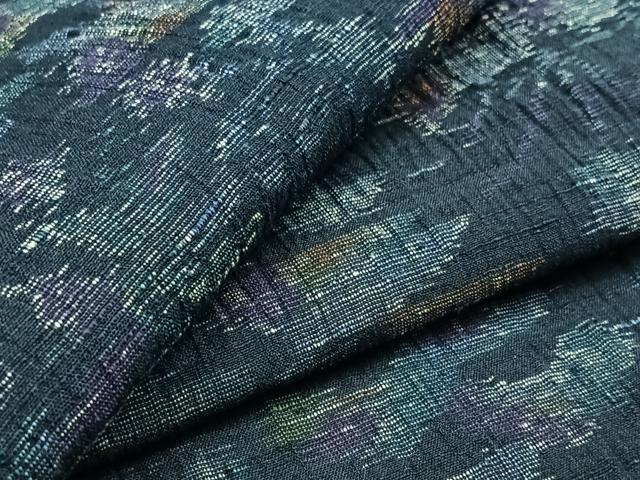 平和屋着物▽上質な紬　単衣　草花文　正絹　逸品　AABC6782jh