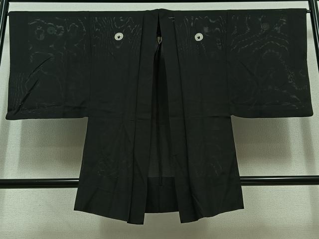 平和屋着物▽男性　黒紋付　羽織　スリーシーズン　春夏秋　塵除け　暗黒色　正絹　逸品　AABC6790jh
