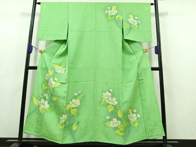 平和屋着物▽訪問着　単衣　流水花文　正絹　逸品　AABC6800jh