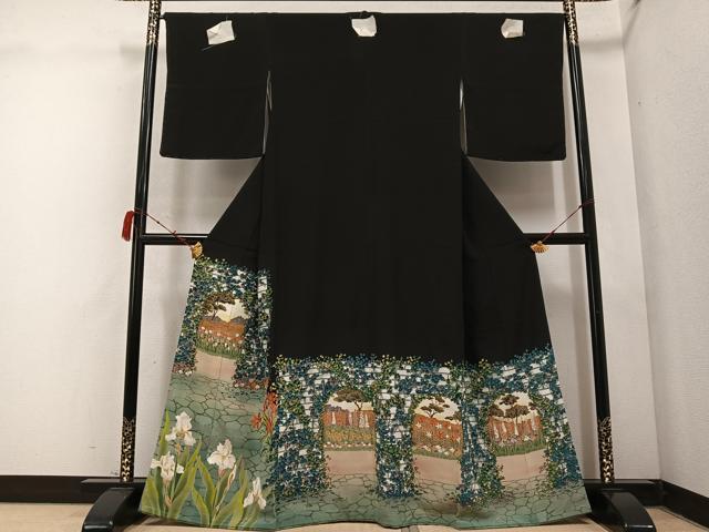 平和屋着物●野口真造　大彦二代目　江戸染繍友禅　黒留袖　刺繍　草花文　金銀糸　正絹　逸品　未使用　AABC6816ph