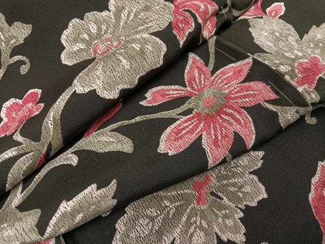 平和屋着物●上質な小紋　更紗花文　黒地　未使用　正絹　逸品　AABC6840ph