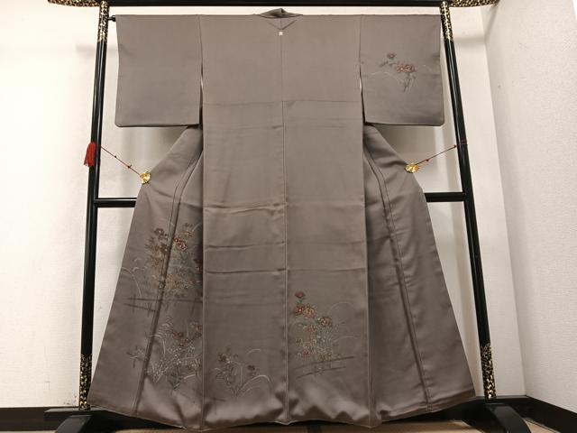 平和屋着物●訪問着　手描き　ろうけつ染め　草花文　正絹　逸品　AABC6850ph