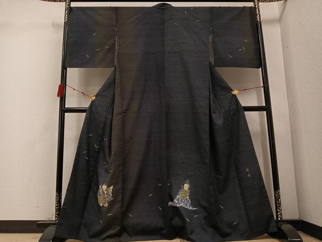 平和屋着物●京童人形絵師　高橋翠延　訪問着　紬地　手描き　童子　暈し染め　金彩　正絹　逸品　AABC6854ph