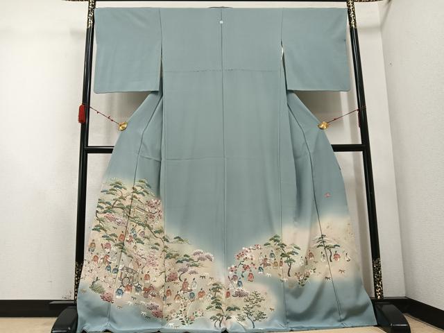 平和屋着物●豪華色留袖　作家物　手描き　寿光織　人物風景草花文　暈し染め　正絹　逸品　AABC6859ph