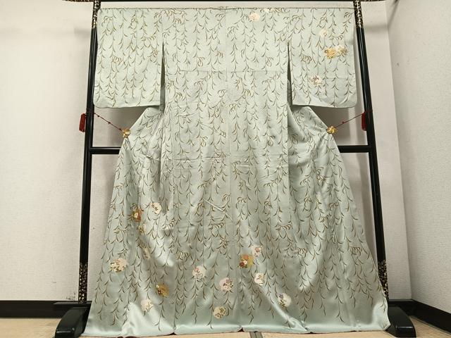 平和屋着物●訪問着　駒刺繍　草花文　金彩　ロング丈　正絹　逸品　AABC6863ph