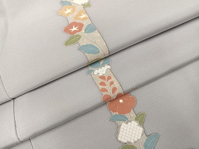 平和屋着物●上質な小紋　草花間道　正絹　逸品　AABC6865ph