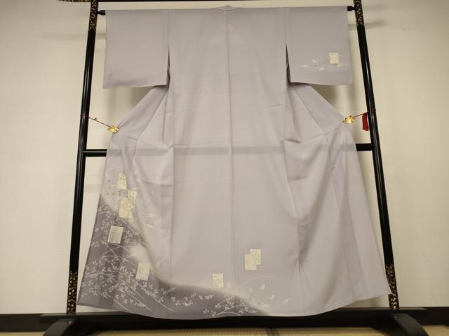 平和屋着物＊夏物　訪問着　絽　色紙草花文　銀彩　正絹　逸品　AABC6888jd