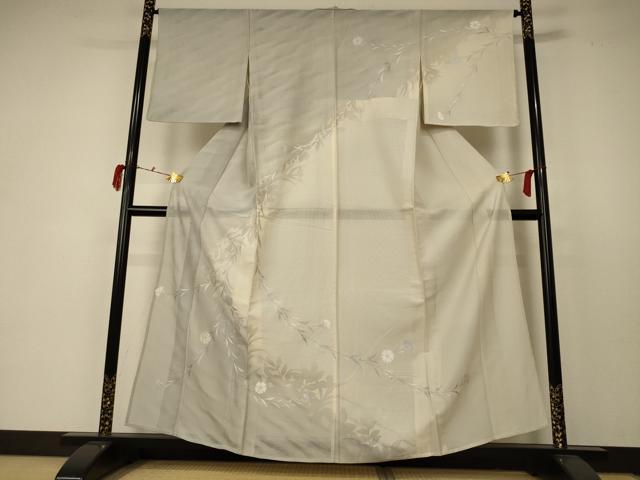 平和屋着物＊夏物　訪問着　絽　草花文　暈し染め　銀彩　正絹　逸品　AABC6935jd