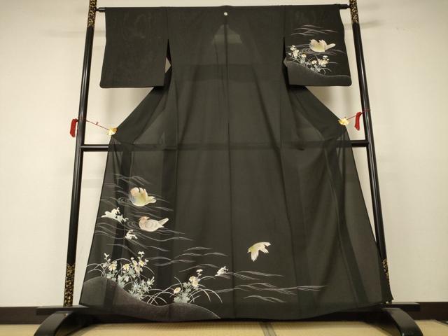 平和屋着物＊夏物　訪問着　絽　流水花鳥文　正絹　逸品　AABC6953jd
