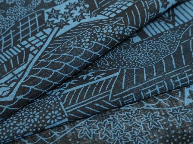 平和屋着物＊夏物　小紋　紗　風景文　洗える着物　AABC6972jd