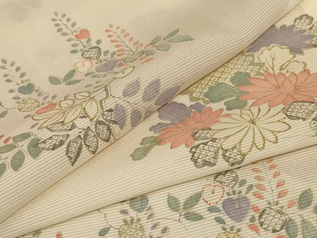 平和屋着物＊夏物　小紋　絽　草花文　金彩　正絹　逸品　AABC6978jd