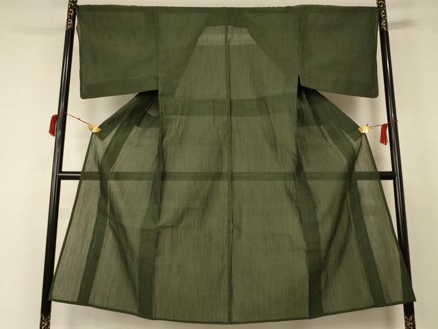 平和屋着物＊夏物　男性　小千谷ちぢみ　麹塵色　麻　逸品　AABC6991jd