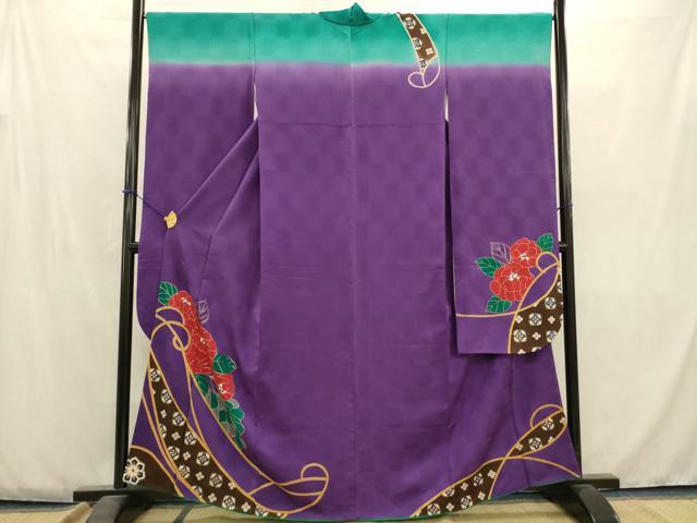 平和屋着物●世界的友禅作家　千地泰弘　振袖　草花文　暈し染め　金彩　正絹　逸品　AABC7313ma