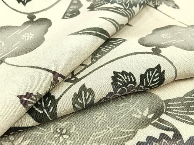 平和屋着物▽上質な小紋　単衣　型染め　草花文　正絹　逸品　AABC7503jh