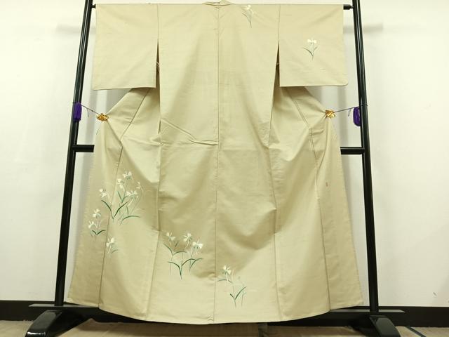 平和屋着物▽本加賀友禅作家　成竹登茂男　訪問着　単衣　白山紬　草花文　正絹　逸品　AABC7505jh