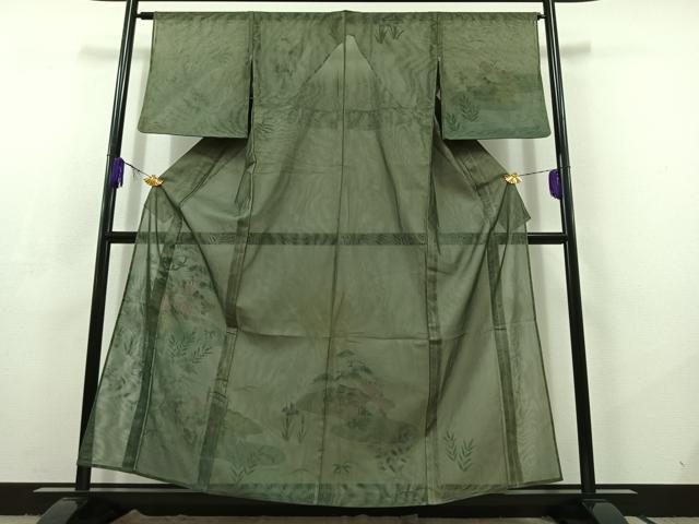 平和屋着物▽訪問着　無双　紗袷　紗×紗　風景花文　銀彩　正絹　逸品　AABC7508jh