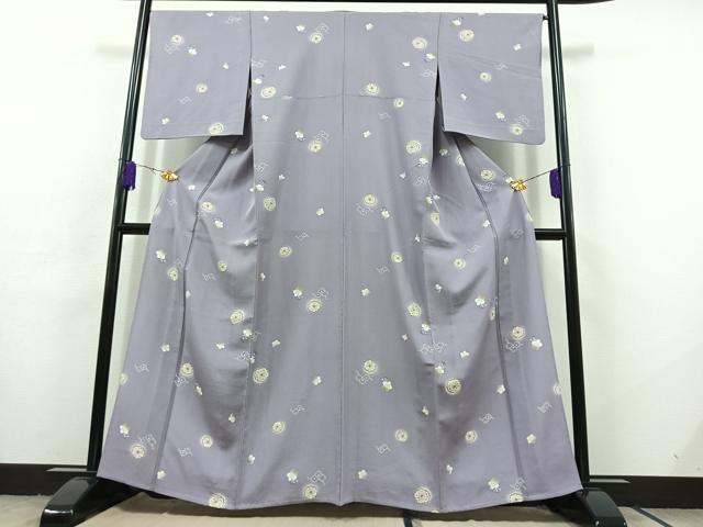 平和屋着物▽上質な小紋　単衣　舞花文　正絹　逸品　AABC7509jh