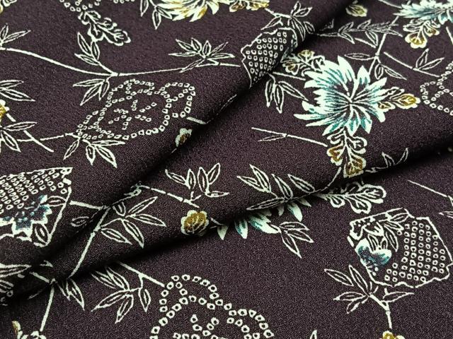 平和屋着物▽小紋　単衣　草花文　洗える着物　AABC7520jh