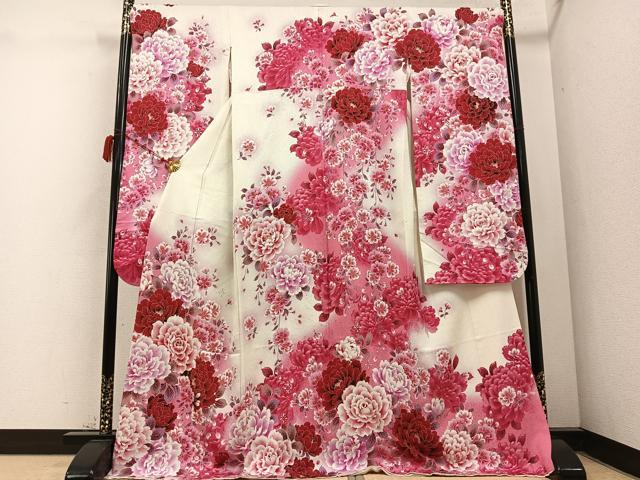 平和屋着物●豪華振袖　花尽し　暈し染め　銀彩　銀通し地　正絹　逸品　AABC8022ph