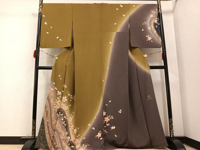 平和屋着物●ファッションブランド　hiromichi nakano　ヒロミチナカノ　訪問着　舞花文　暈し染め　金彩　正絹　逸品　AABC8037ph