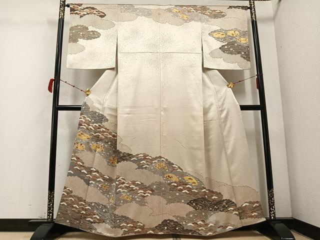 平和屋着物●銀座きしや　訪問着　駒刺繍　花文箱舞扇文　金彩　正絹　逸品　AABC8043ph