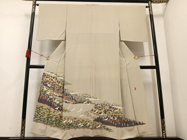 平和屋着物●豪華色留袖　作家物　風景樹林文　鳥　正絹　逸品　AABC8045ph