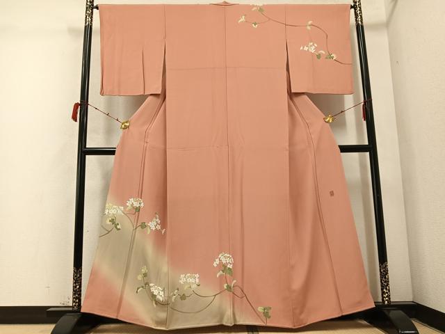 平和屋着物●訪問着　友禅　作家物　枝花文　暈し染め　正絹　逸品　AABC8047ph