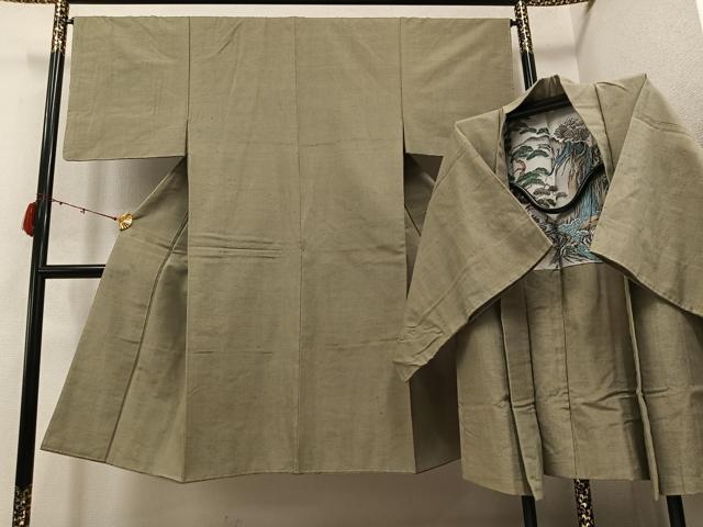 平和屋着物●男性　紬　アンサンブル　杢　正絹　逸品　未使用　AABC8070ph