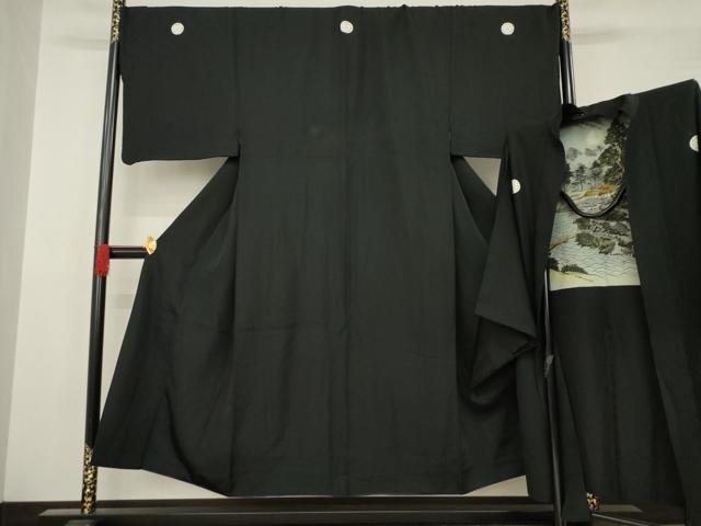 平和屋着物●男性　黒紋付　羽織セット　正絹　逸品　AABC8099ck