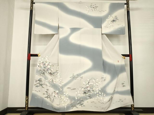 平和屋着物●十日町　加賀草木友禅の第一人者　田村哲彦　訪問着　風景文　正絹　逸品　AABC8108ck