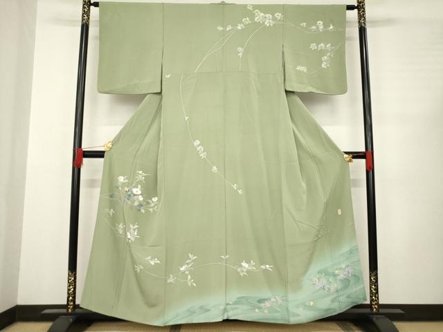 平和屋着物●十日町友禅作家　阿部佳雪 　訪問着　枝花文　暈し染め　正絹　逸品　AABC8122ck