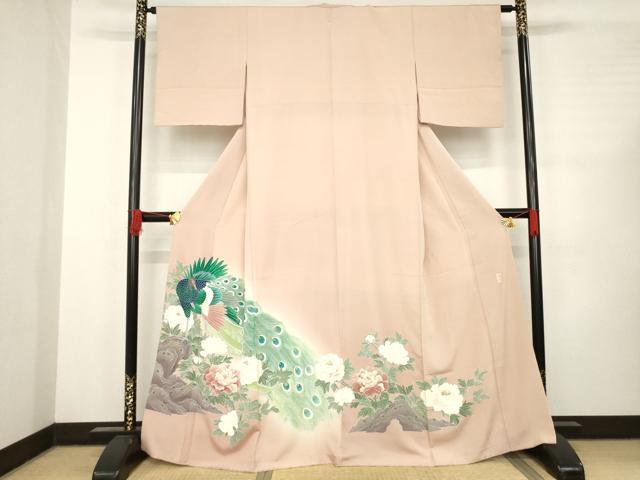 平和屋着物●豪華色留袖　友禅　作家物　孔雀花文　暈し染め　金糸　正絹　逸品　AABC8123ck