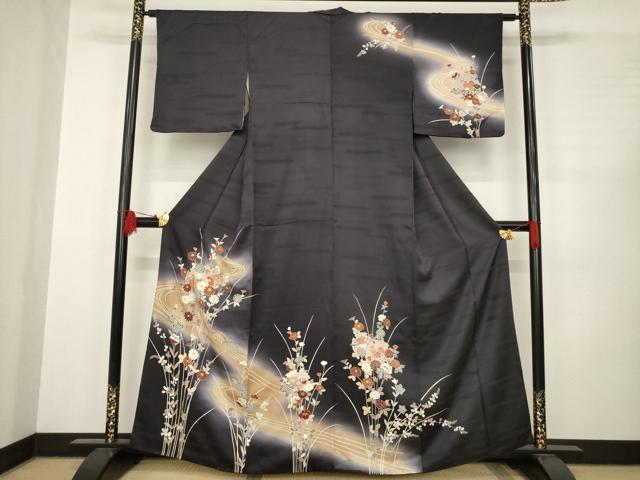 平和屋着物●訪問着　駒刺繍　流水雪輪花文　金彩　正絹　逸品　AABC8124ck