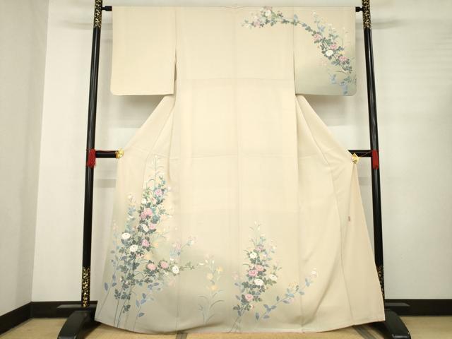 平和屋着物●訪問着　友禅　作家物　草花文　正絹　逸品　AABC8129ck