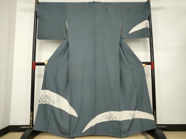 平和屋着物●染色家　岸上純平　訪問着　紬地　手描き　草花文　正絹　逸品　AABC8140ck