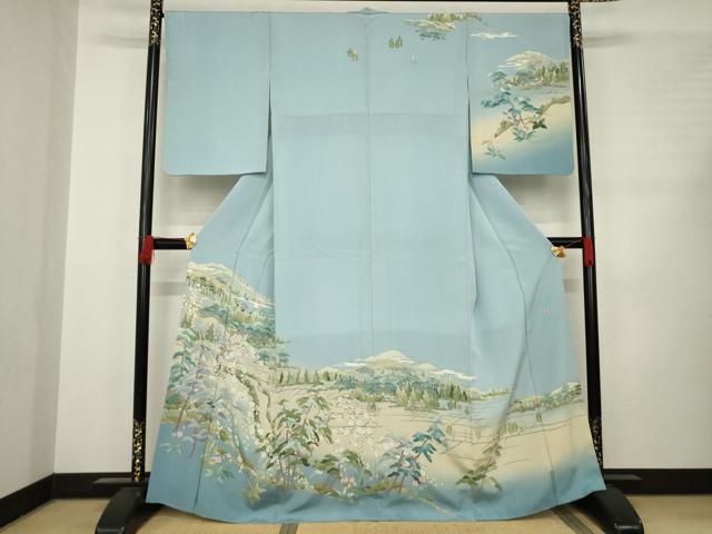平和屋着物●訪問着　作家物　遠山風景文　正絹　逸品　AABC8144ck