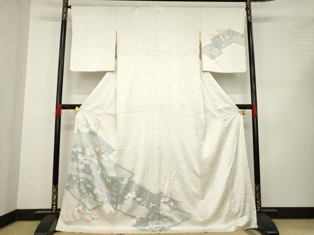 平和屋着物●訪問着　総絞り　松皮菱花文　ロング丈　正絹　逸品　AABC8145ck